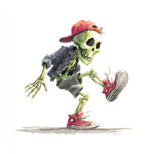 17 Watercolor Skeleton Clipart | Funny Cartoon Skeleton Breakdancing ...