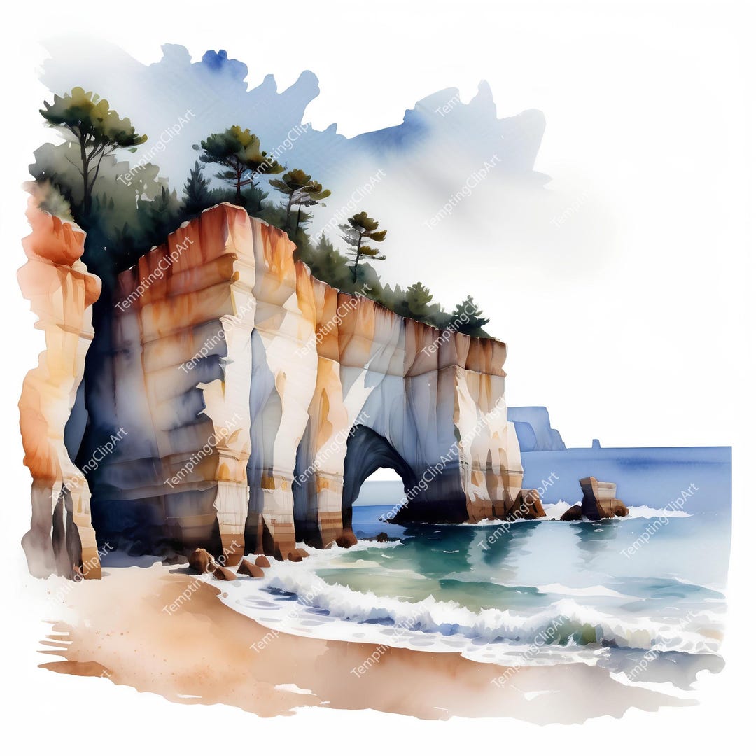 10 Cliffs by the Sea Clipart | Ocean Landscape, Printable Watercolor ...