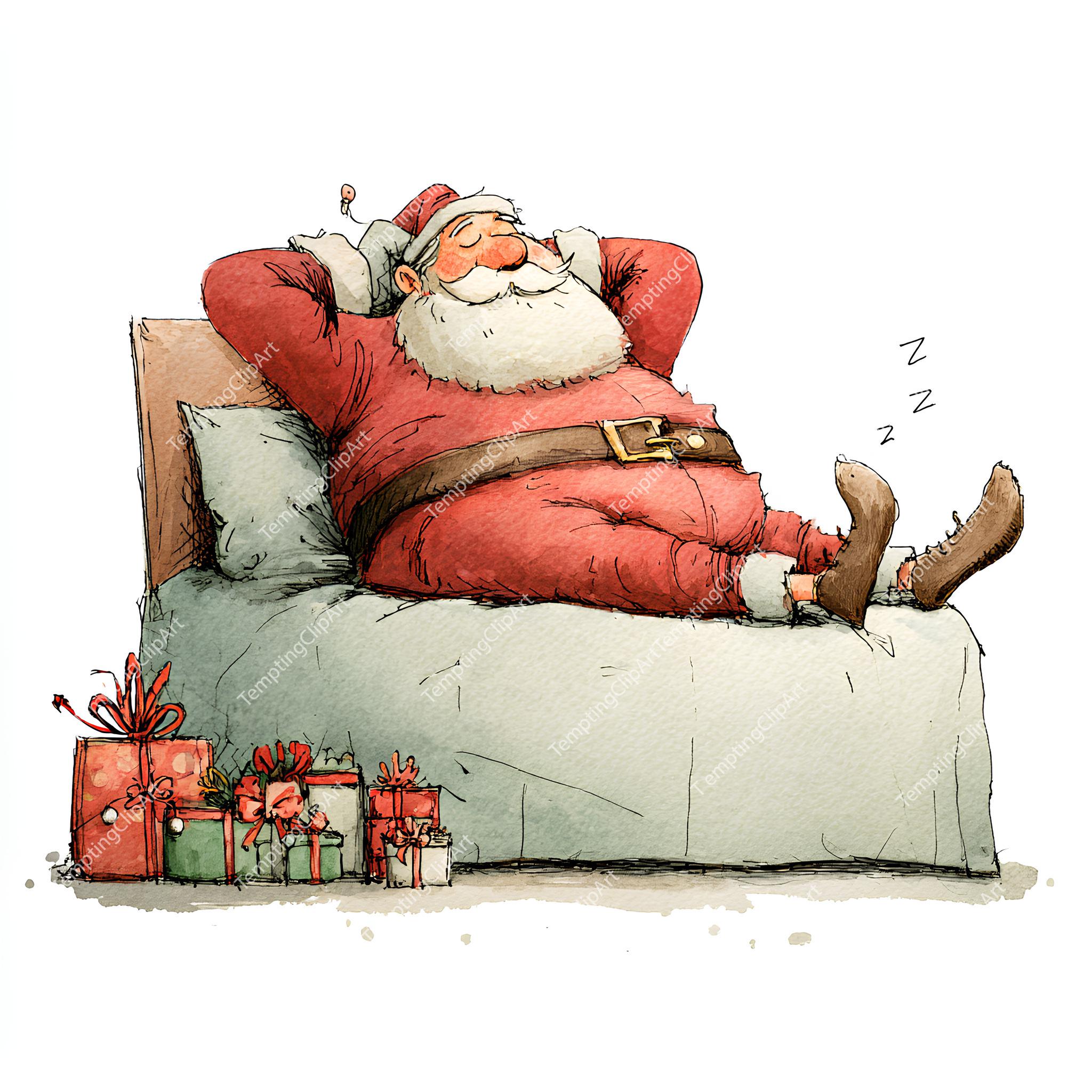 16 Funny Santa Sleeping Clipart | Christmas Art, Printable Watercolor ...