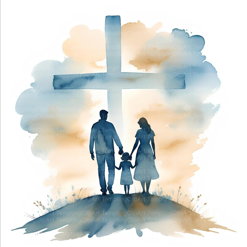 10 Christian Family Clipart | Silhouette & Cross, Printable Watercolor ...