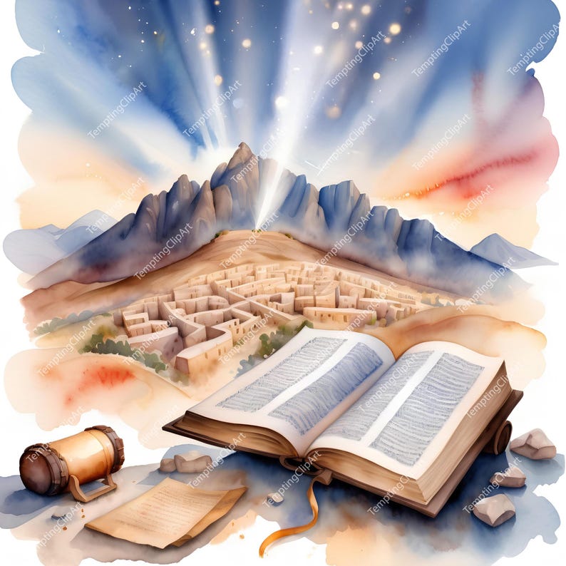10 Mount Sinai Clipart | Watercolor Torah Scroll Art With Hebrew ...