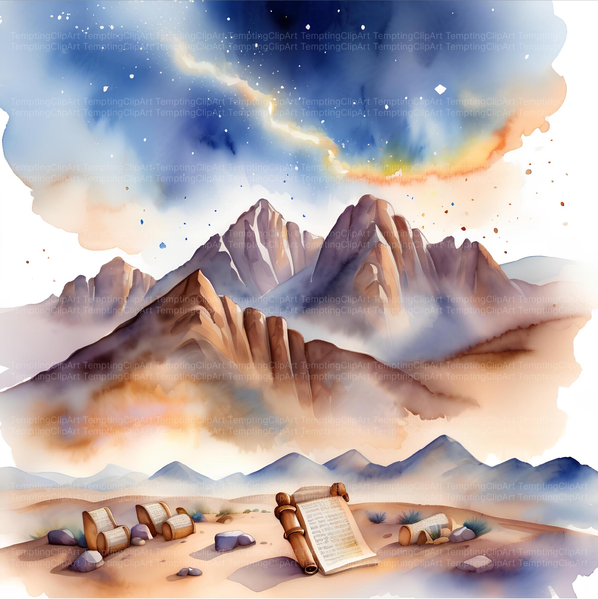 10 Watercolor Mount Sinai Clipart | Glowing Torah Scroll Art With ...