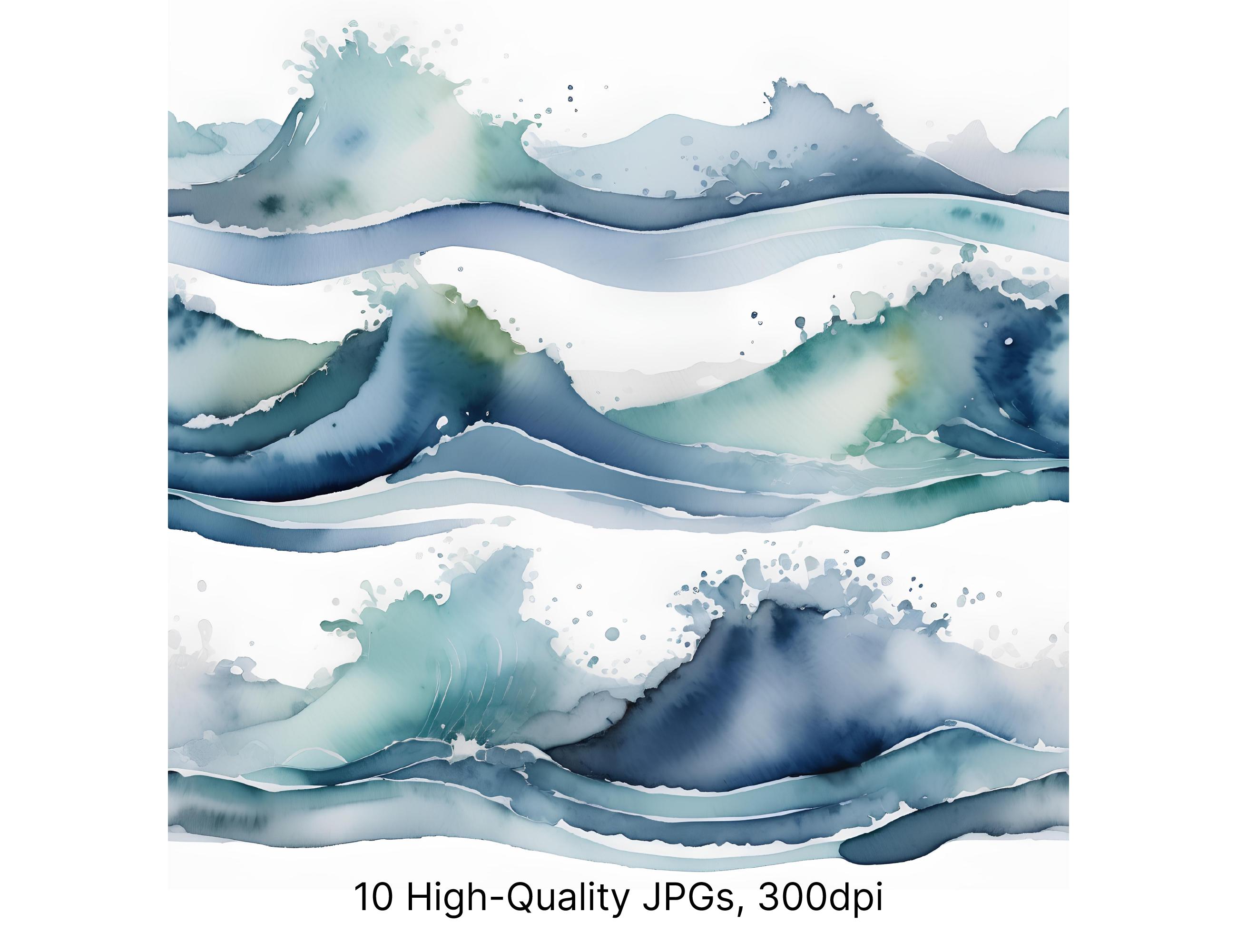 10 Watercolor Ocean Calm Clipart | High-res JPG Seaside Landscape ...