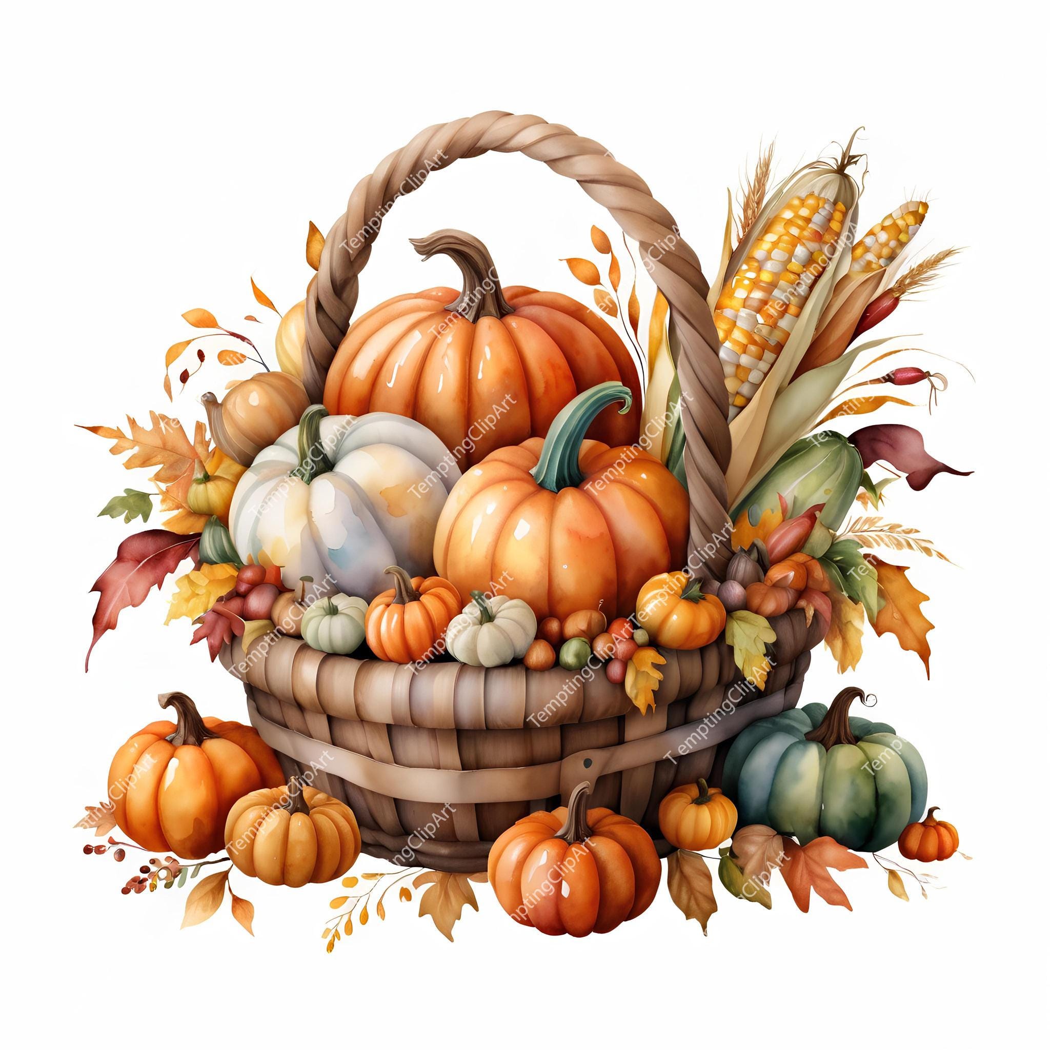 15 Thanksgiving Basket Clipart | Fall Vegetables Autumn, Watercolor ...