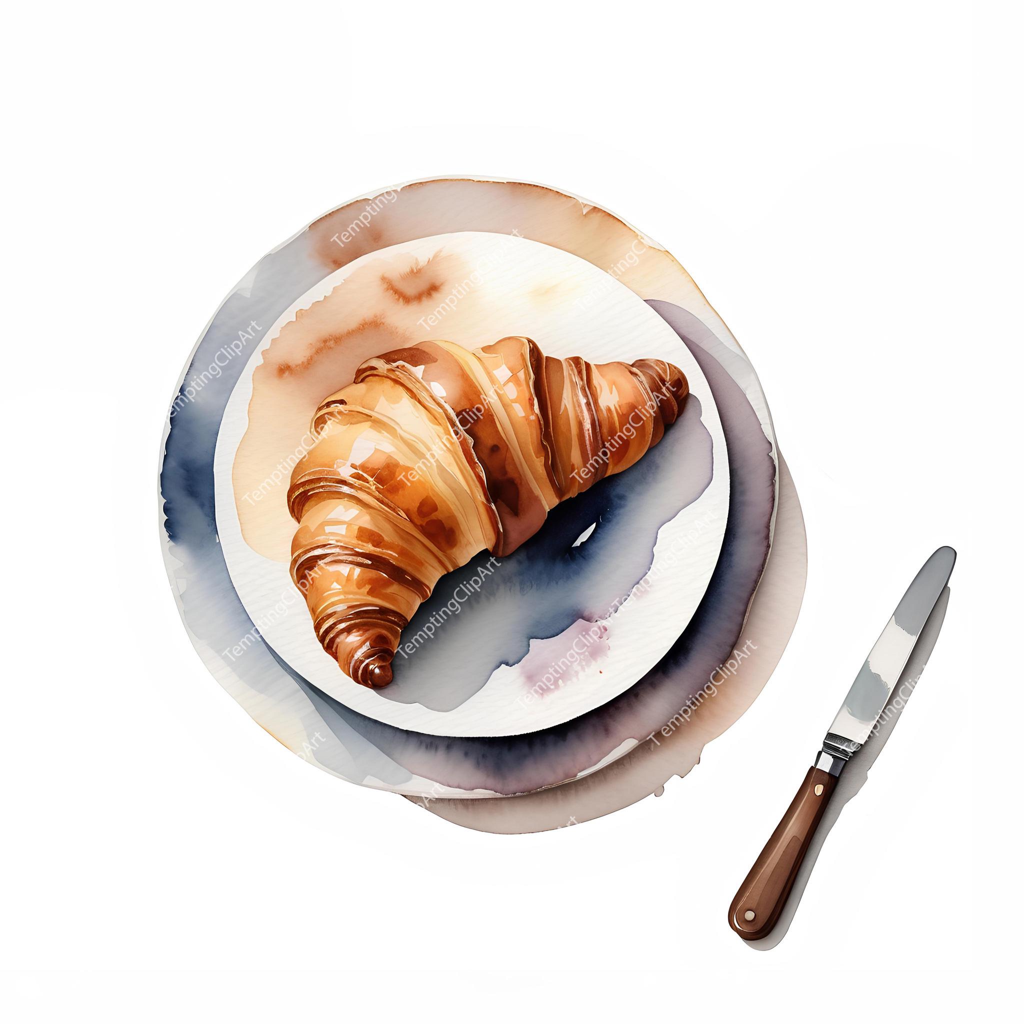 10 Croissant and Coffee Clipart | Watercolor French Breakfast Food ...