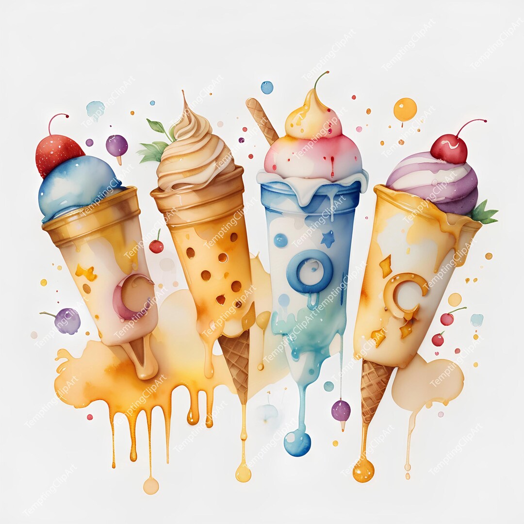 10 Watercolor Ice Cream & Milk Bottle Clipart | Pastel Dessert, Summer ...