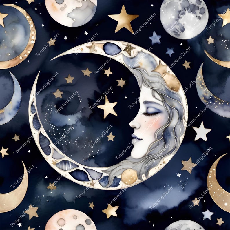 Watercolor Moon Phase Clipart | Celestial Art, Junk Journals (Digital ...