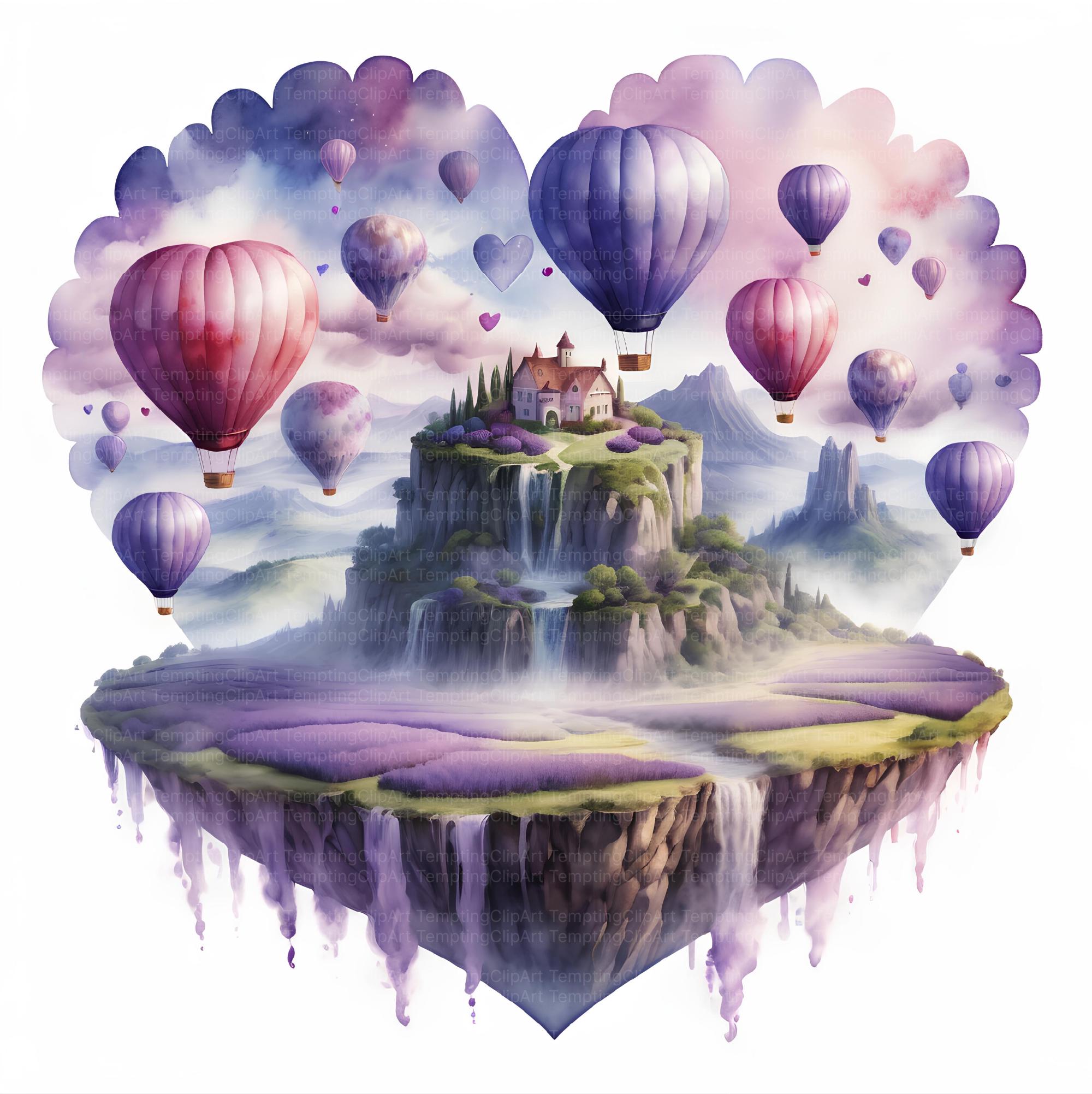 10 Fantasy Floating Island Clipart Set | Watercolor Sky Castles, Magic ...