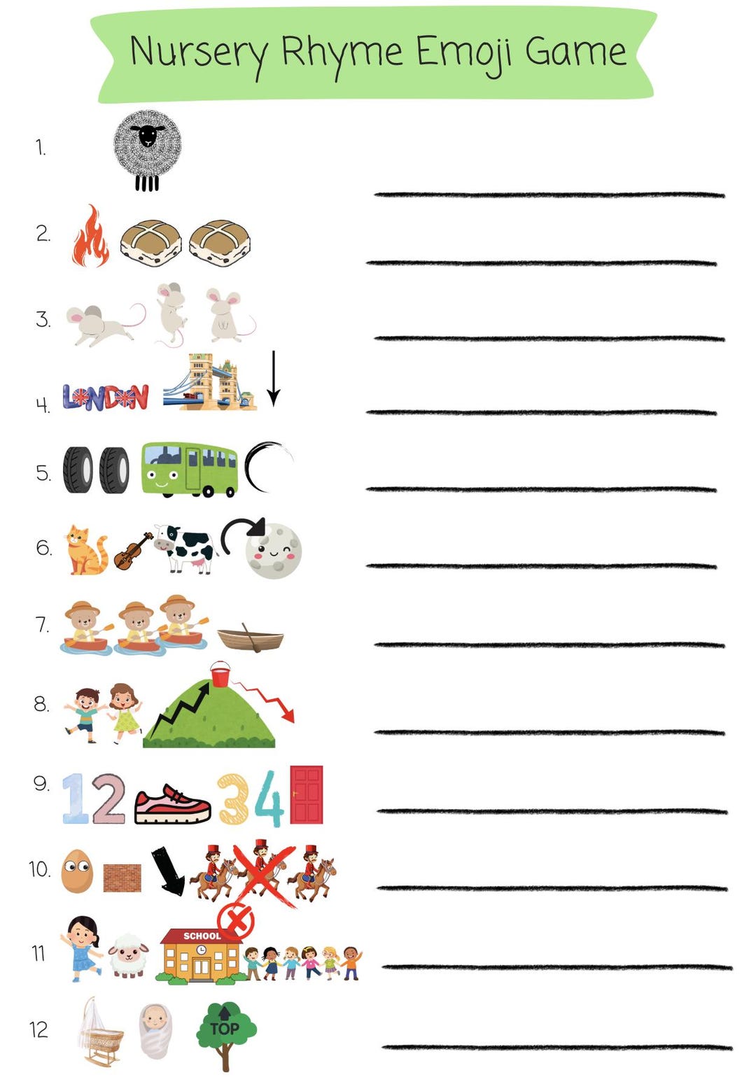 Nursery Rhyme Emoji Game and Nursery Rhyme Cut Out Prompts, Nursery ...