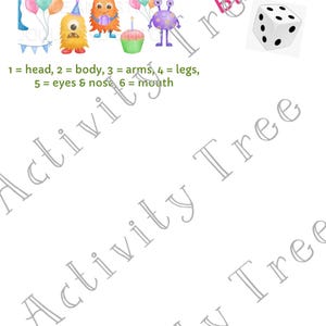 Fun Monster Bingo Game Printable – Kids Party Dice Drawing Activity ...