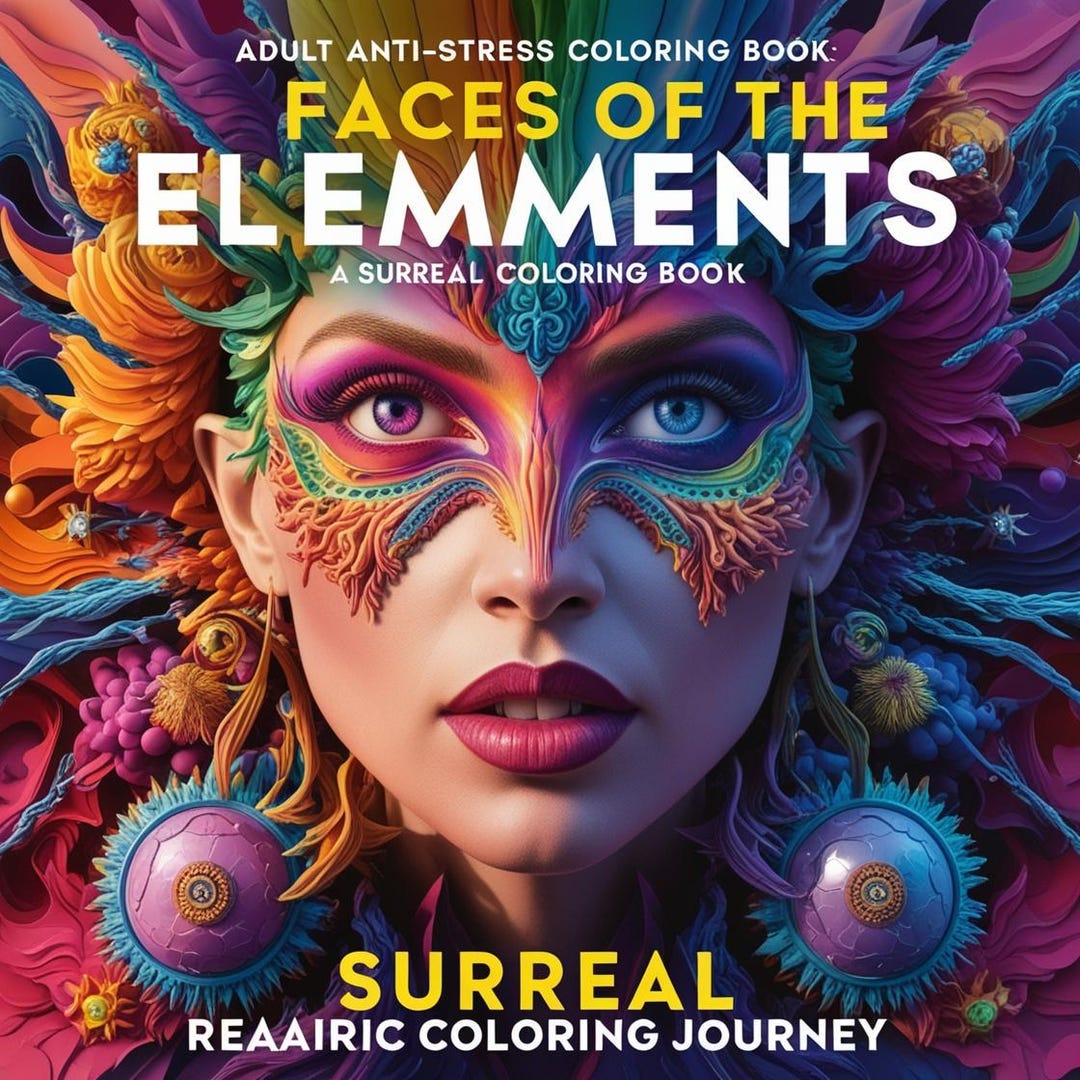Faces of the Elements: A Surreal Coloring Journey.a Stress Relief ...