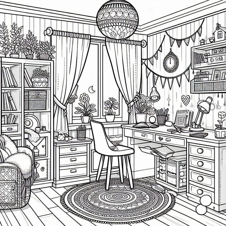 Design Your Dream Room: Interior Design Coloring Book for Kids and ...