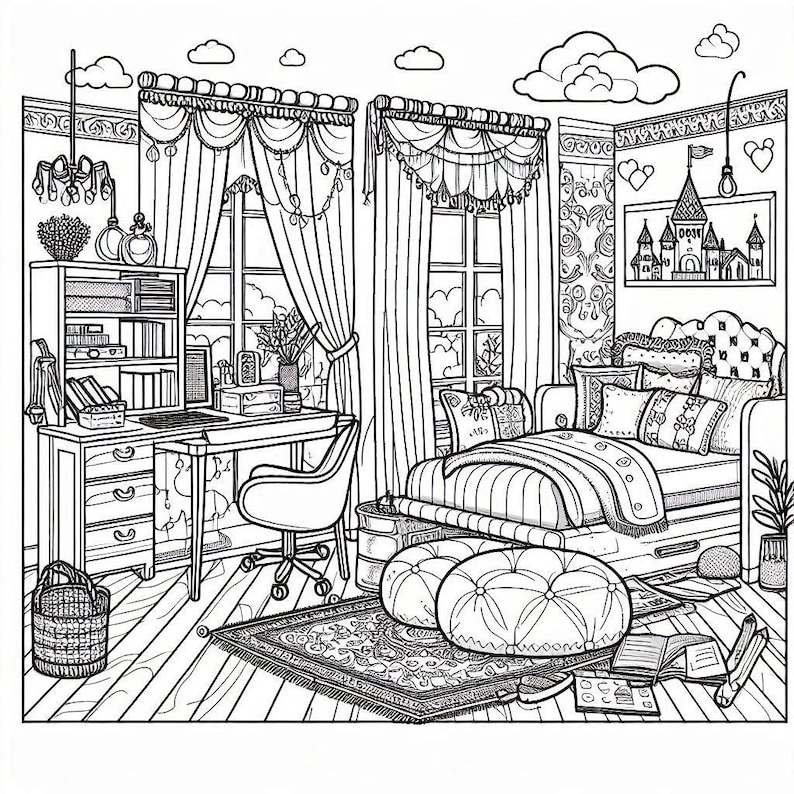 Design Your Dream Room: Interior Design Coloring Book for Kids and ...