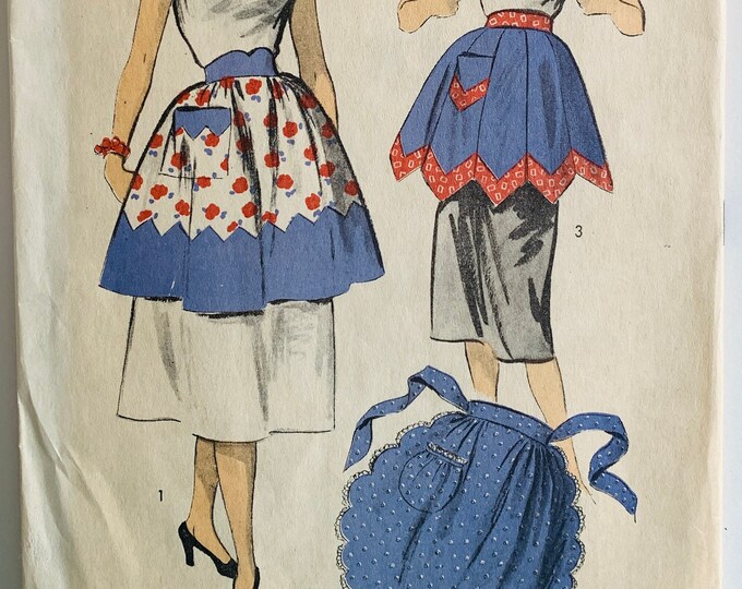 40s Vintage Apron Pattern 3 Styles Half Aprons Scallop Edge, Diamond ...