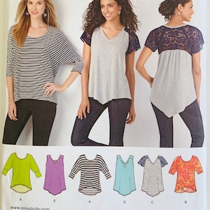 Misses Knit Tops Pattern 5 Styles Sleeve, Neckline and Contrast ...