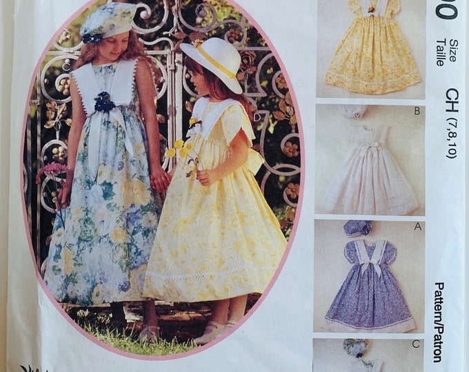 Girls Raised Waist Dress Pattern 4 Styles 2 Sleeve Lengths and Beret ...