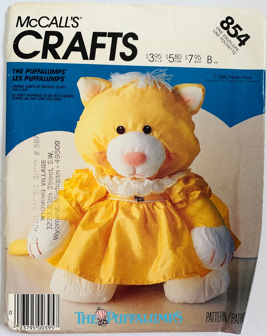 80s Puffalumps Cat Kitty Pattern With Dress Mccalls Crafts 854/3016 ...