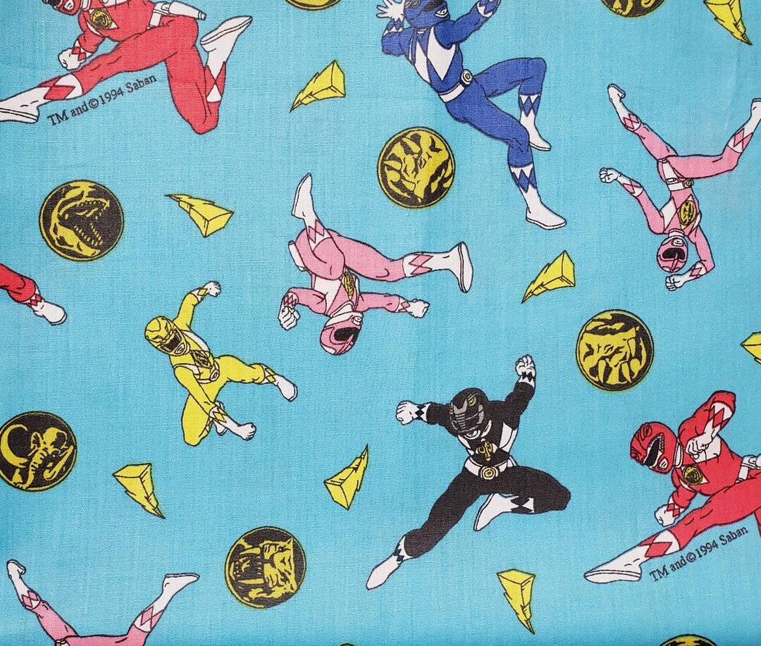 Vintage Power Rangers Fat Quarter Turquoise Blue Cotton Fabric Springs ...