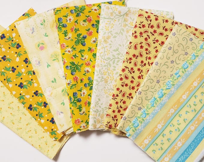 8 Yellow Floral Fabric Scraps Calico 9x11 Pieces Gold Quilting Cotton ...
