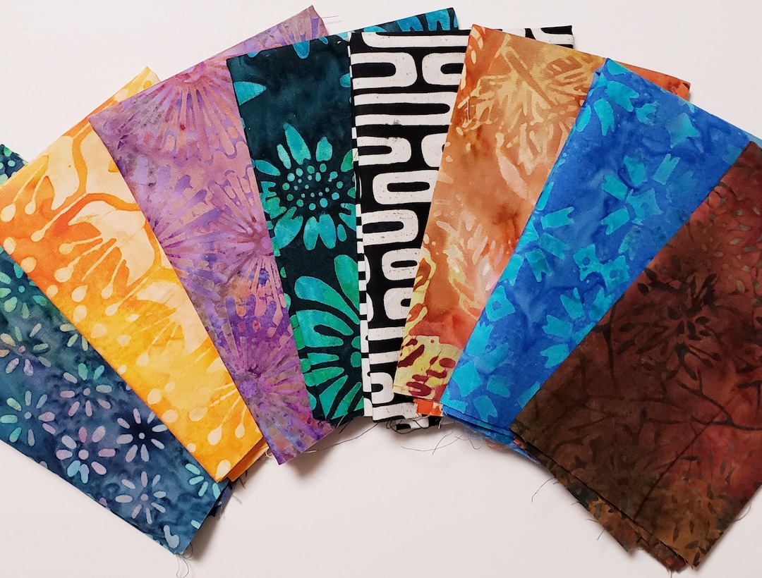 8 Batik Fabric Scraps 9x11 Pieces Fat Sixteenth Cotton Quilting Sewing ...