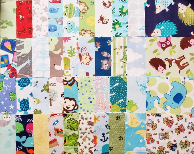 40 Assorted 6 Inch Baby Flannel Squares Fabric Scraps Boy Girl Neutral ...