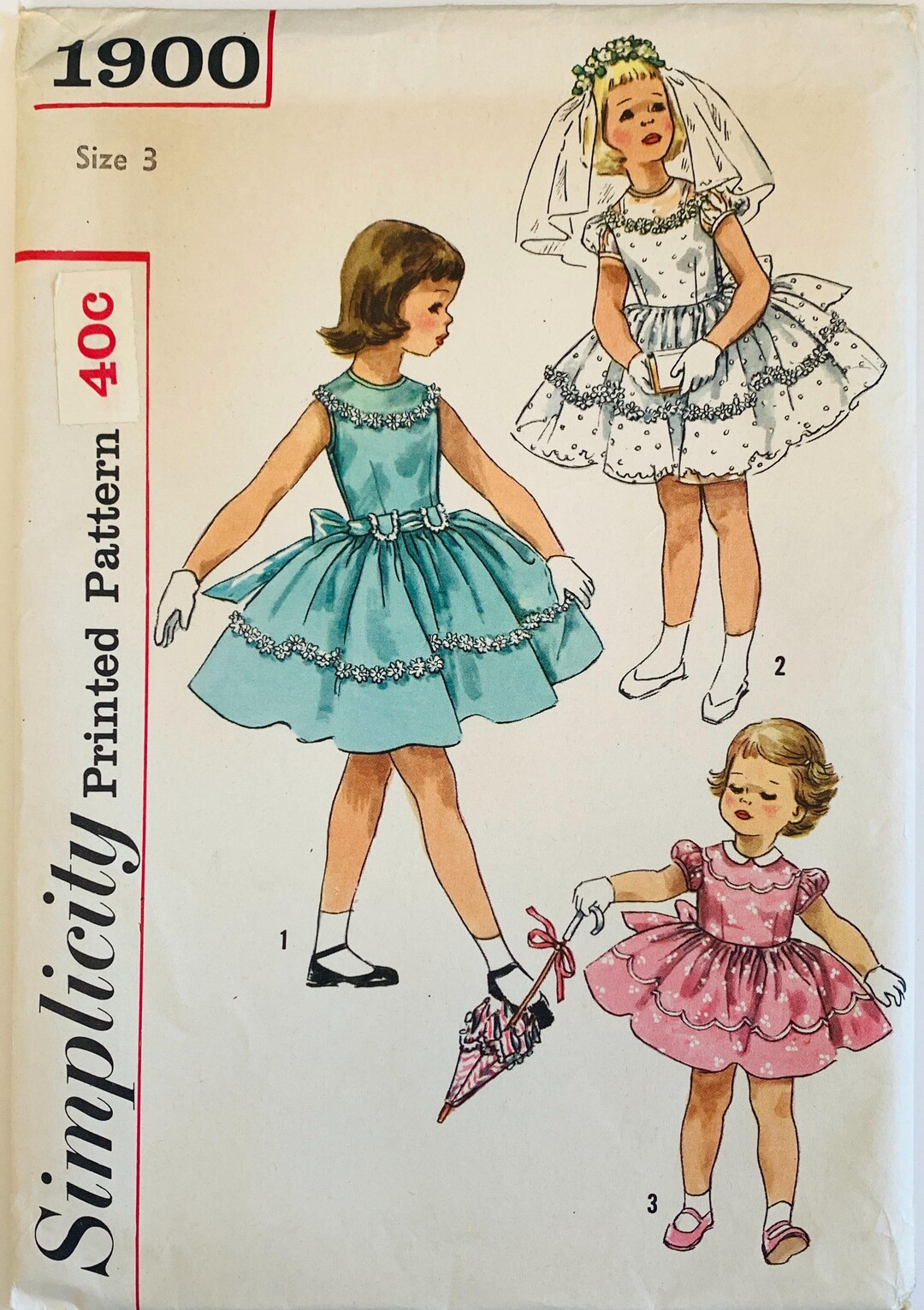 50s Childs One-piece Dress Pattern 3 Styles Size 3 Breast 22 Party Dress Communion Dress Vintage ...