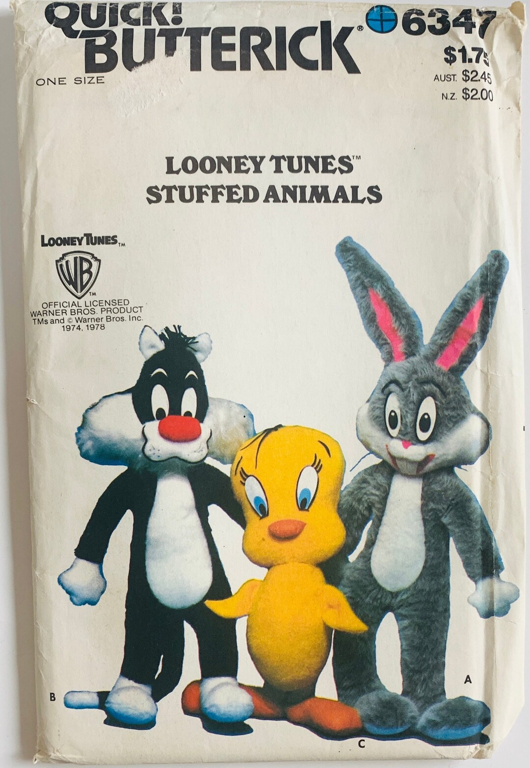 80s Stuffed Bugs Bunny, Tweety Bird and Sylvester the Cat Pattern ...