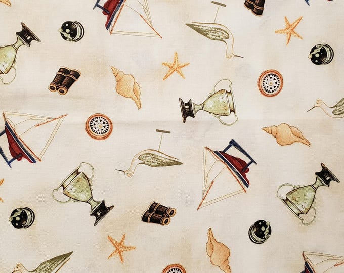Tall Ships Fat Quarter David Carter Brown Tan SSI Fabric Quilting ...