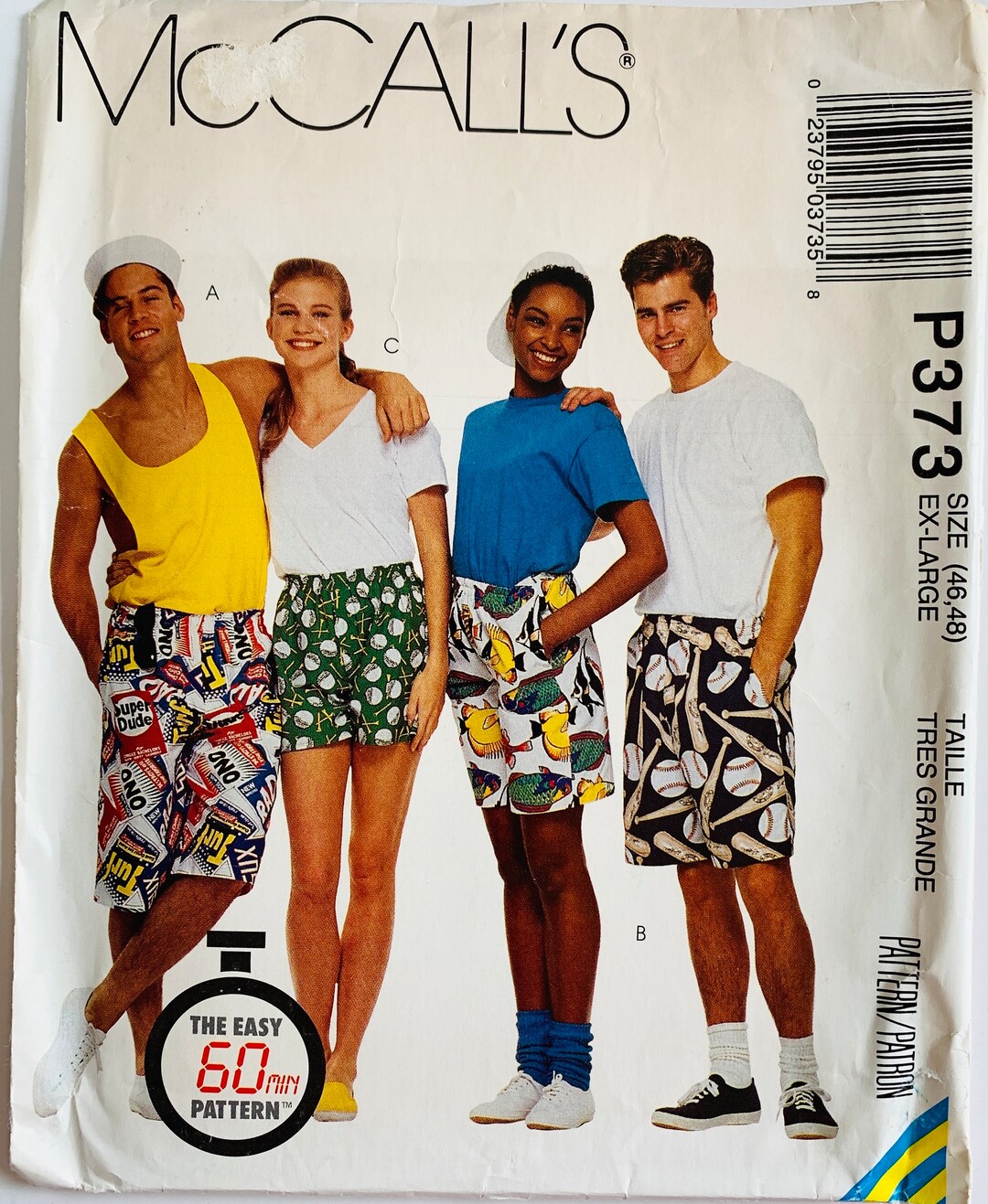 90s Easy Boxer Shorts Pattern 3 Length Unisex Teen Miss Men Very Loose ...