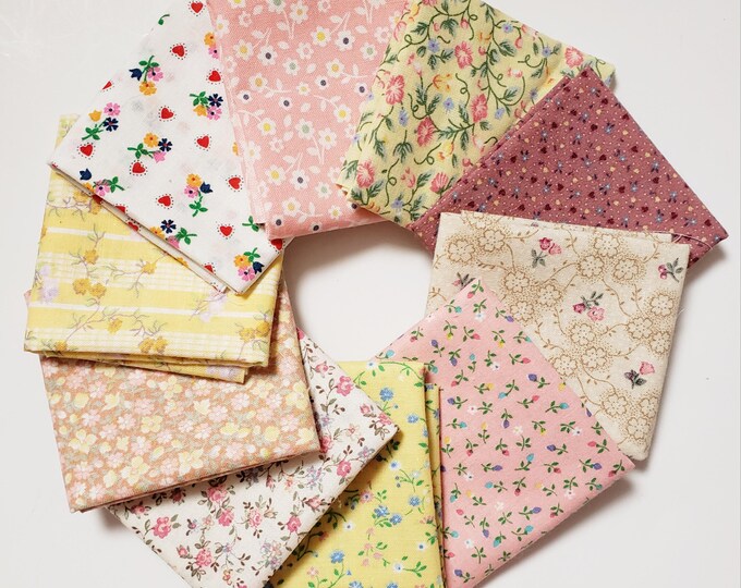 10 Vintage Small Print Floral Fabric Scraps 8x10 Pieces Cotton Calico ...