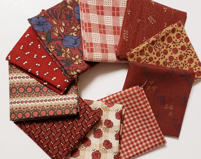 10 Dark Red Civil War Style Fabric Scraps 8x10 Pieces Rust Calico ...