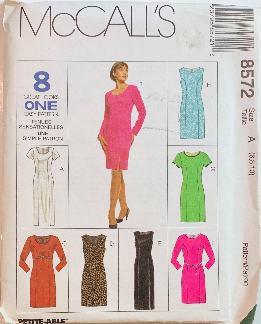 Easy Semi-fitted Dress Pattern 8 Styles Misses Sizes 6 8 10 With or ...