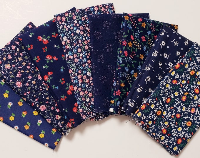 8 Blue Calico Fabric Scraps Quilting Cotton 9x11 Pieces Floral Sewing ...