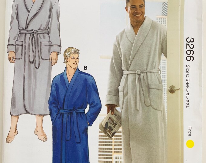 Easy Mens Wrap Robe Pattern 2 Styles Fleece Sizes S M L XL XXL Kwik Sew ...