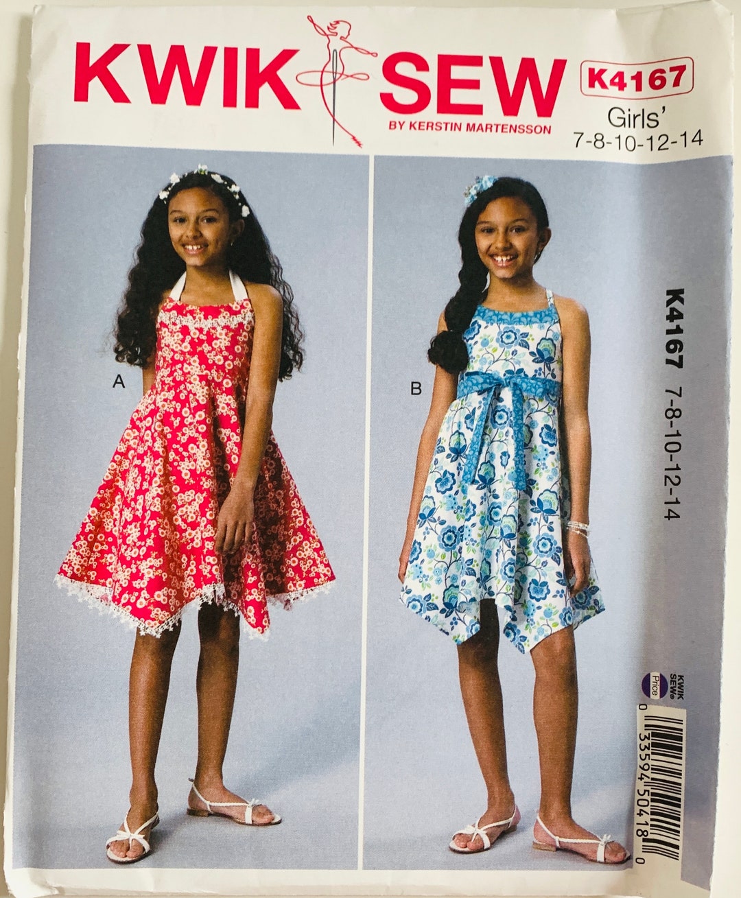 Kwik Sew Girls Halter Dresses With Sash Pattern 2 Styles Lined Bodice ...