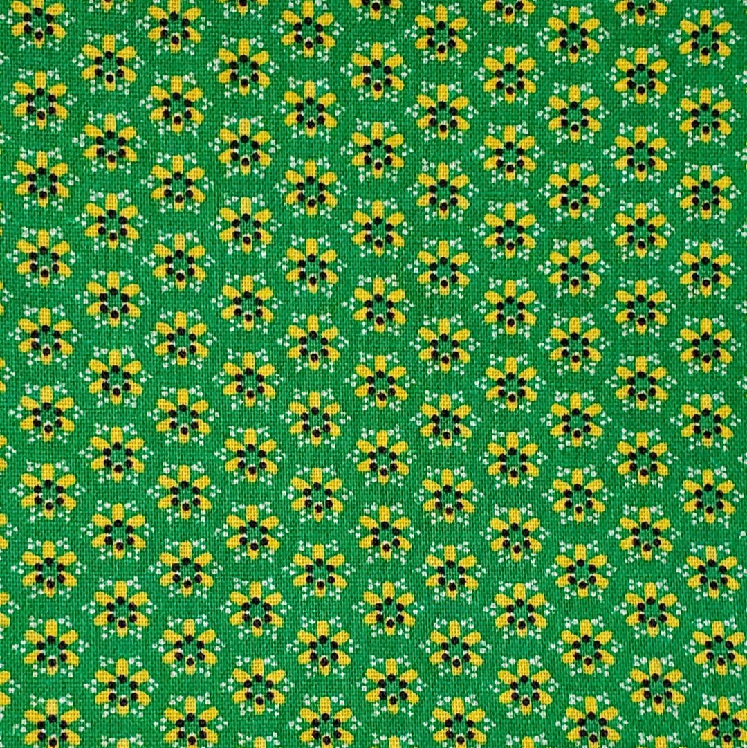 Vintage Bright Green Calico Fat Quarter With Yellow Floral Cranston ...