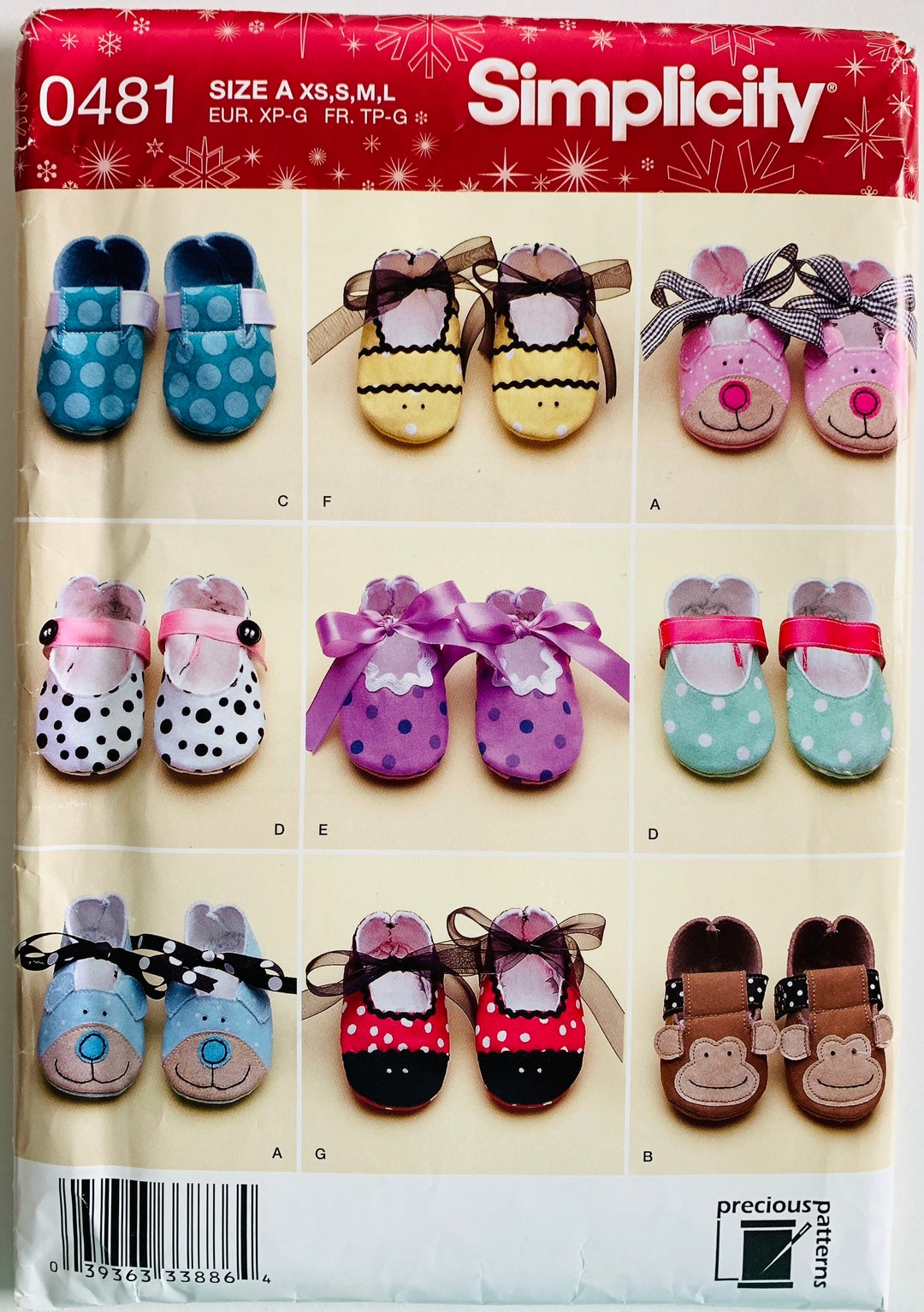 Baby Shoes Pattern 9 Styles Boys Girls Sizes XS S M L Simplicity 2491 / ...