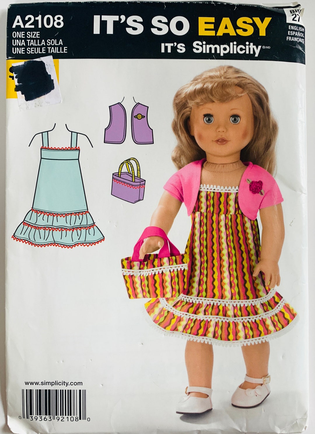 Very Easy 18 Inch Doll Clothes Pattern Sundress, Vest and Purse It's so ...