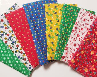 8 Yellow Floral Fabric Scraps Calico 9x11 Pieces Gold Quilting Cotton ...