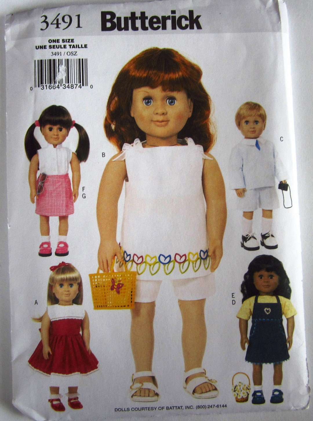 18 Inch Doll Clothes Pattern 5 Outfits Dress Tunic Shorts Jacket Shirt ...