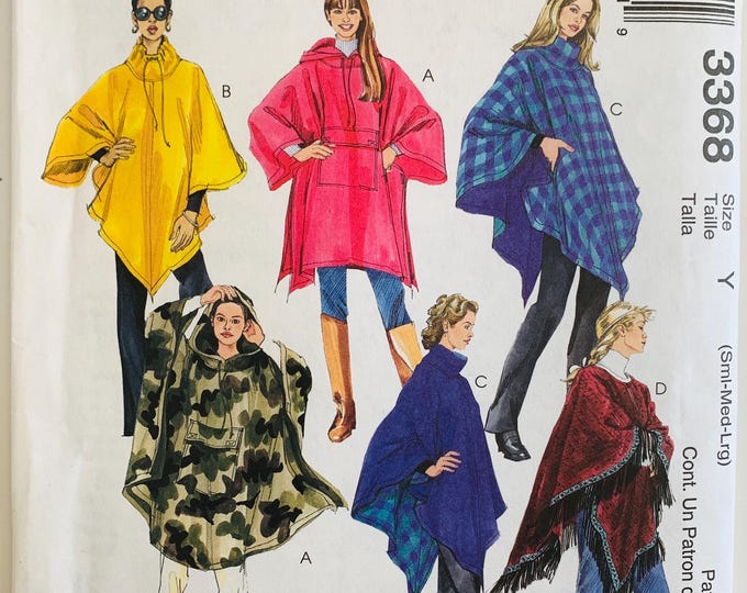 Easy Sew Misses Ponchos 4 Styles Very Loose Fit Rectangular Shaped or ...