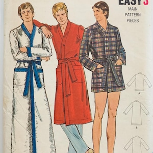 Easy Mens Wrap Robe Pattern 3 Lengths Patch Pockets V-neckline Self Tie ...