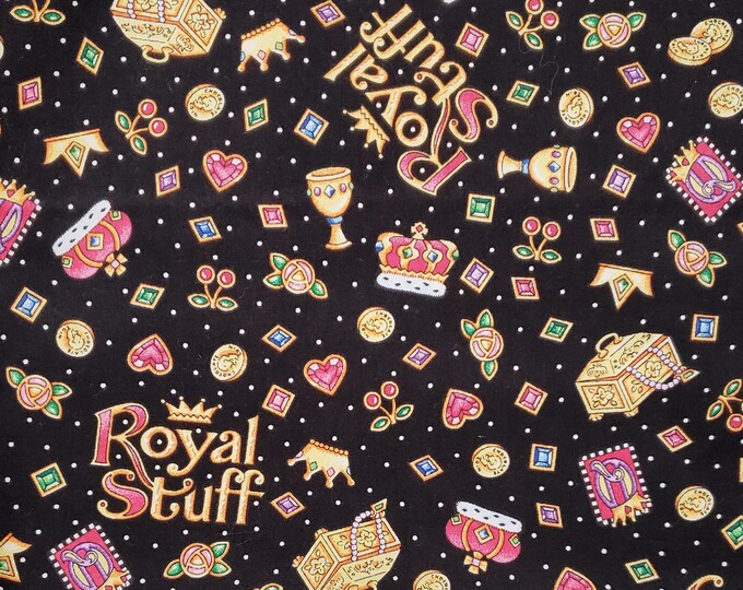 1 Yard Vintage Mary Engelbreit Royal Stuff on Black VIP Cranston Print ...