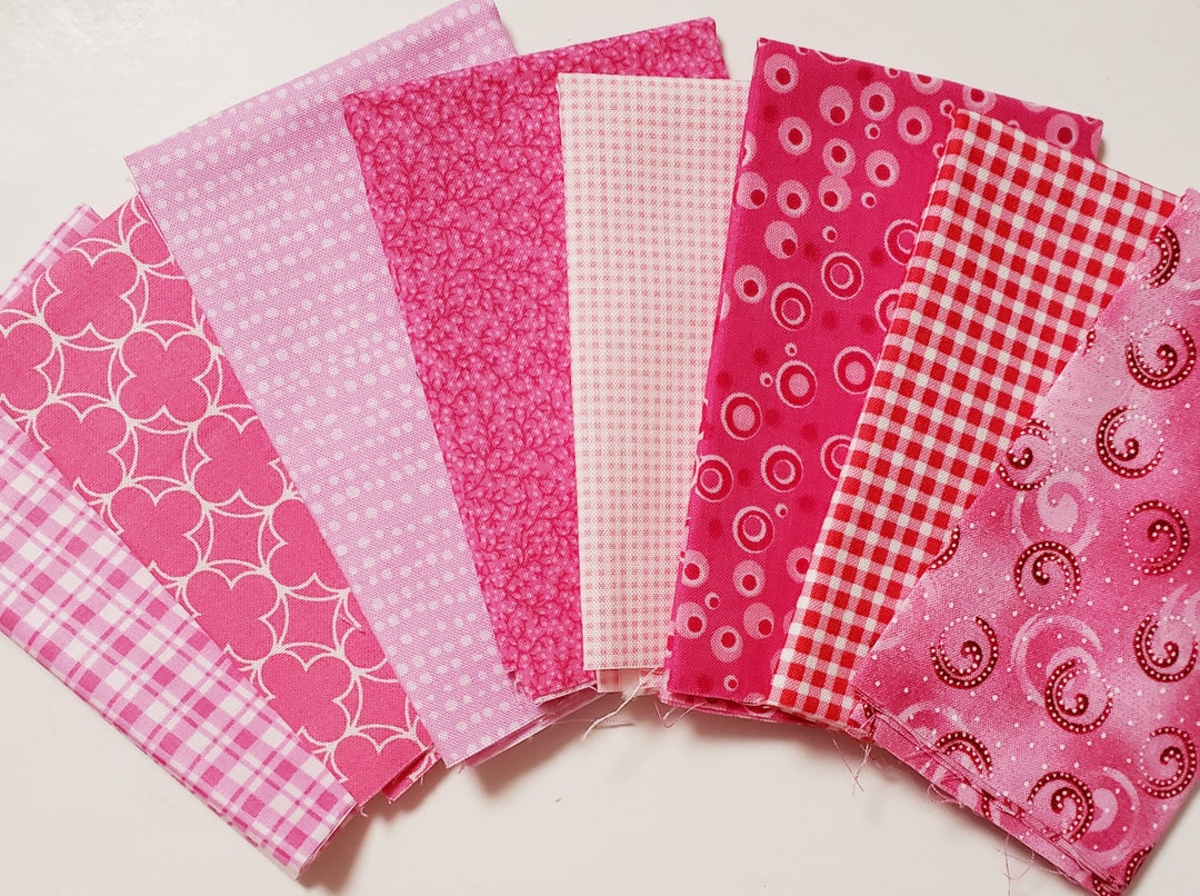 8 Pink Fabric Scraps 9x11 Pieces Cotton Quilting Sewing Floral Abstract ...