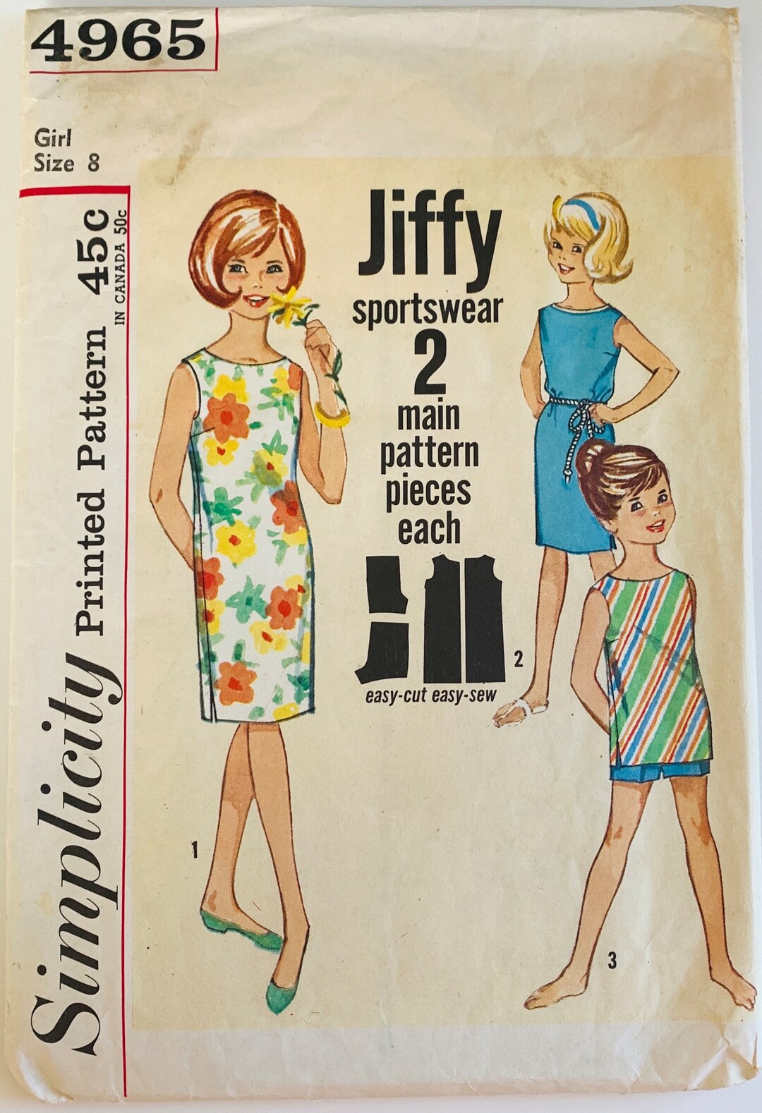 60s Very Easy Girls Beachdress, Top and Shorts Pattern Size 8 Jiffy ...