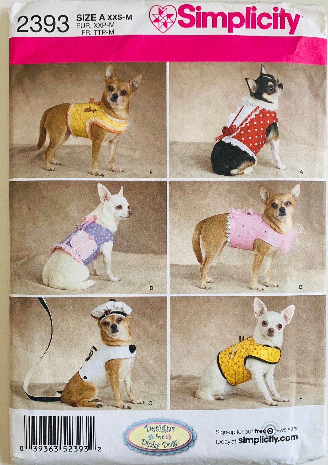 Small Breed Dog Clothes Pattern 4 Sizes Jackets, Leash and Beret ...