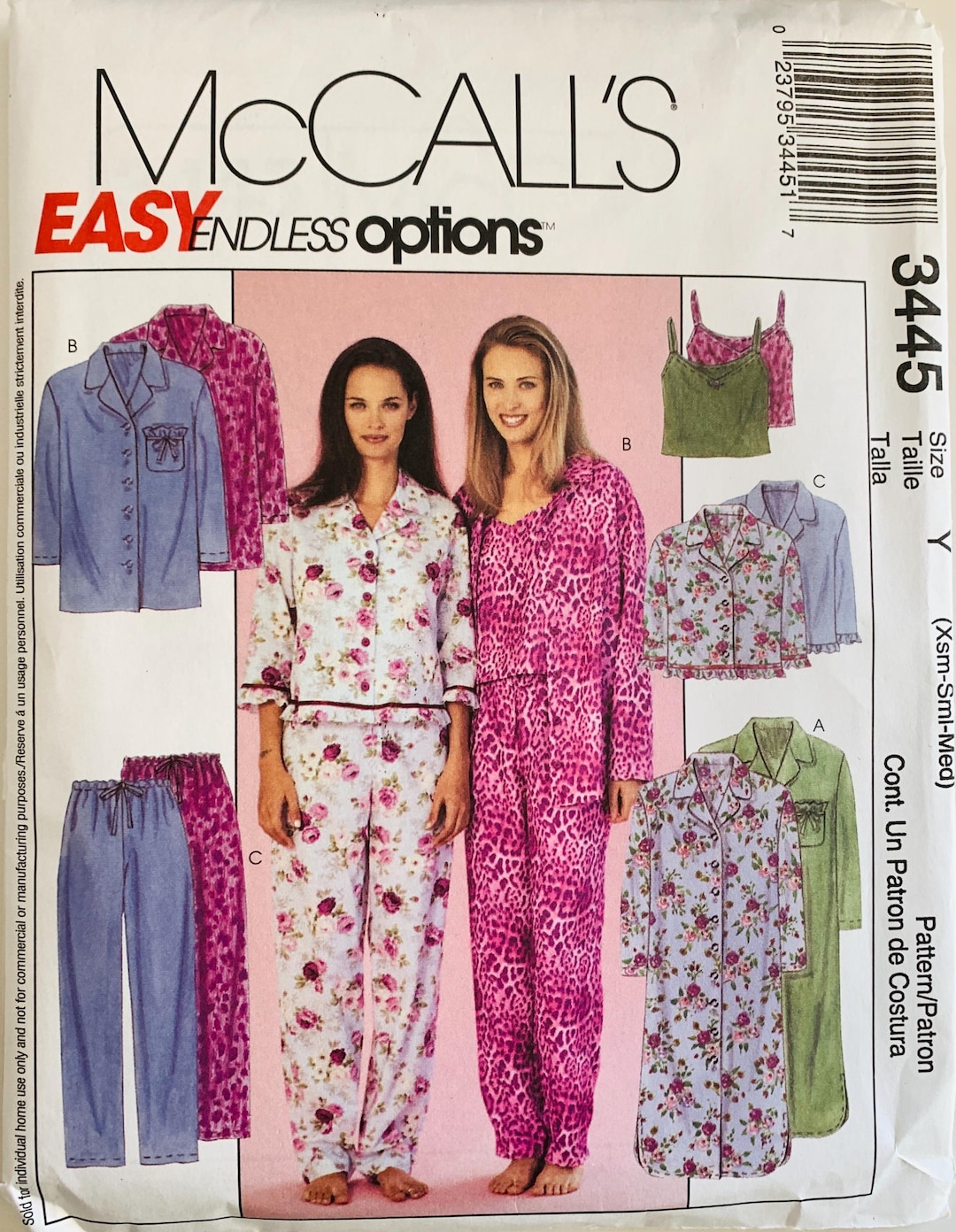Easy Sew Misses Nightshirt, Pajama Tops, Camisole and Pull-on Pajama ...