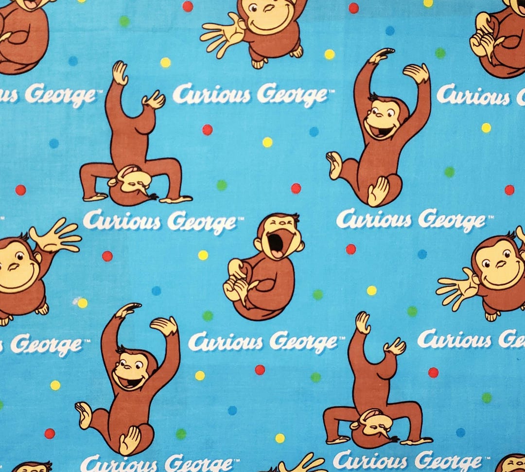 Curious George Fat Quarter Cute Monkey on Bright Blue Springs Creative ...