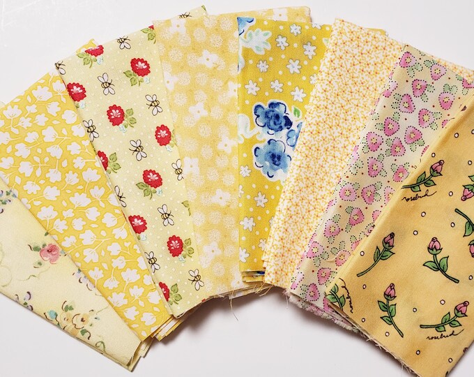8 Yellow Floral Fabric Scraps Calico 9x11 Pieces Gold Quilting Cotton ...