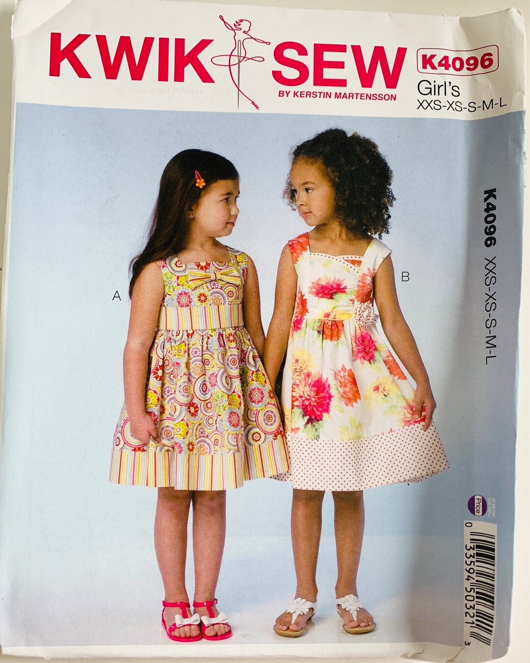 Kwik Sew Girls Summer Dress Pattern 2 Styles Sleeveless, Princess Seams, Contrast Ties Sizes 3 ...